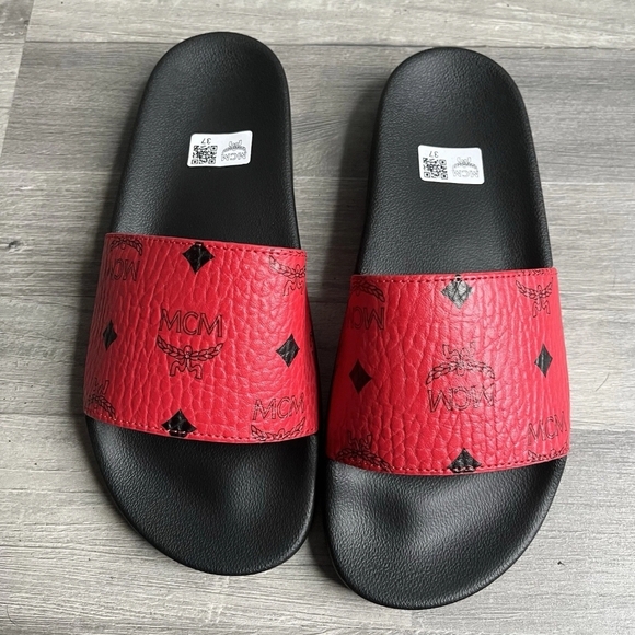 MCM | Shoes | Mcm Red And Black Slides | Poshmark
